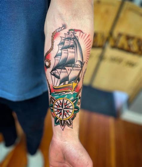 Traditional Pirate Ship Tattoo Forearm