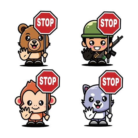 Premium Vector Stop Symbol Cute Character Design Illustration