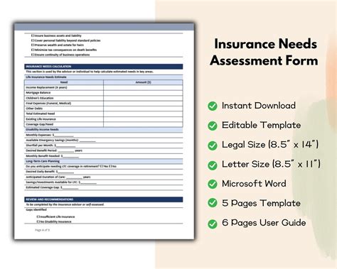 Insurance Needs Assessment Form Editable And Printable Financial