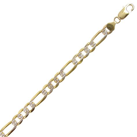 Figaro Solid White Pave Yellow Gold 14k Chains