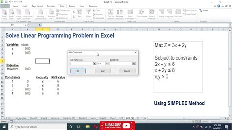 Solve Linear Programming Problem in Excel by Simplex Method - YouTube