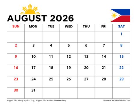 2026 Philippine Calendar With Holidays Free Printable Pdf