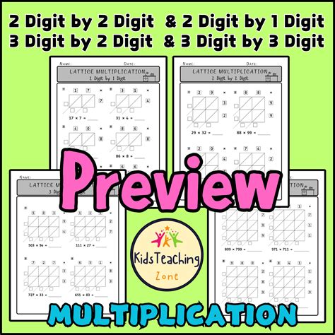 Multi Digit Multiplication Worksheets Lattice Grid Multiplication