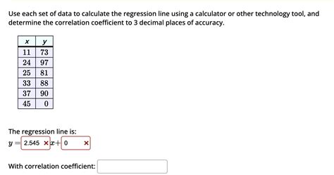 Solved Use Each Set Of Data To Calculate The Regression Line