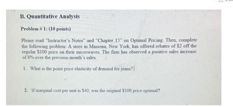 Solved B Quantitative Analysis Problem 1 10 Points