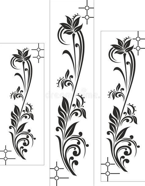 Pot Floral Border Glass Design Sandblasting Acid Etching Vector Stock