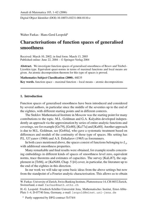 Pdf Characterisation Of Function Spaces Of Generalised Smoothness