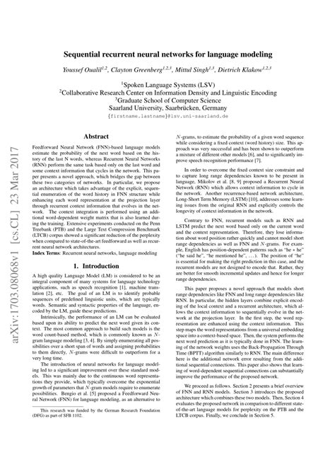 Pdf Sequential Recurrent Neural Networks For Language Modeling