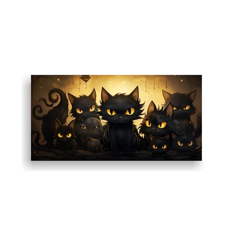 Cuadro Decorativo Gatos Negros Sobre Pila Mirando Lienzo Venta Estrellados Decocuadros
