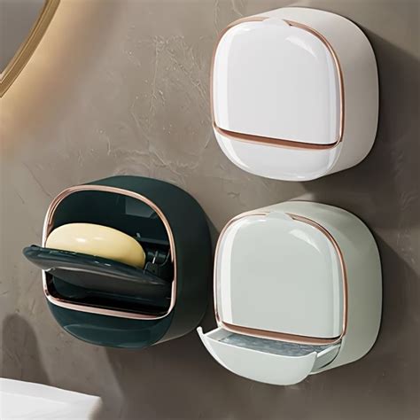 Soap Holder With Lid Drain Soap Box Punch Free Flip Top Soap Dish