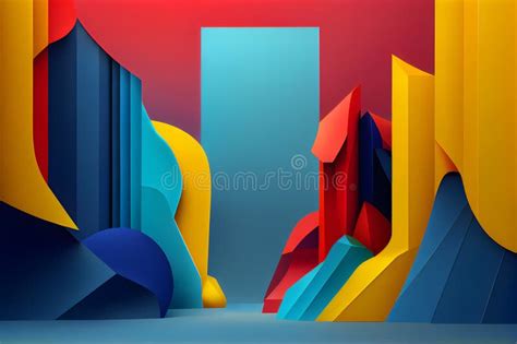 Abstract Background With Colourful Paper Cut Shapes Ai Generative Stock Illustration