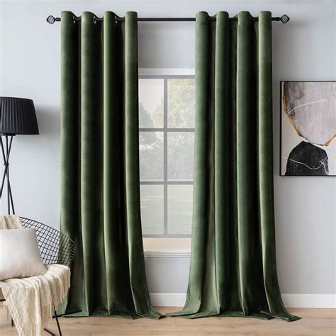 Miulee Velvet Curtains Olive Green Elegant Grommet Curtains Thermal Insulated