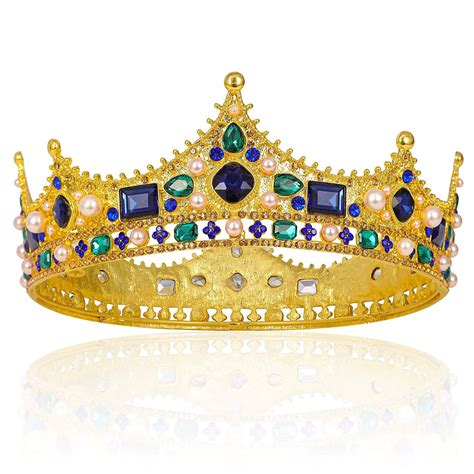 Gold King Crowns For Men Baroque Vintage Rhinestone Crystal Crown
