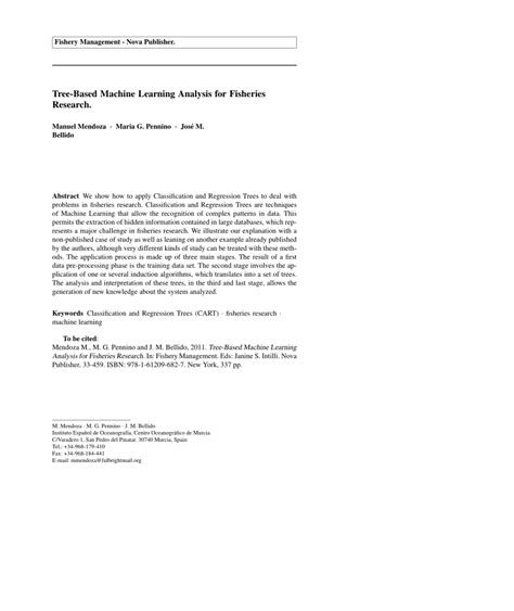 PDF Tree Based Machine Learning Analysis For Fisheries Research