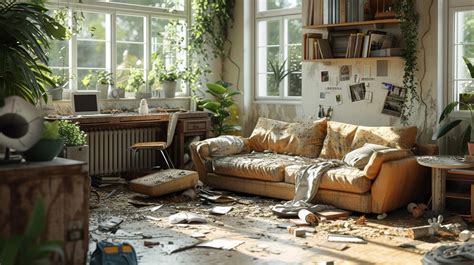 Premium Photo Depiction Of A Chaotic Living Area Suggesting A Modern