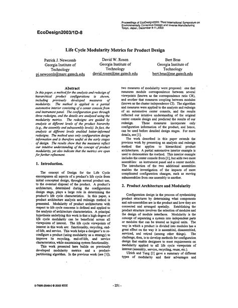 Pdf Life Cycle Modularity Metrics For Product Design