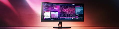 A Curved Monitor Displaying A Complex Interface With A Pink And Blue Glow Stock Illustration