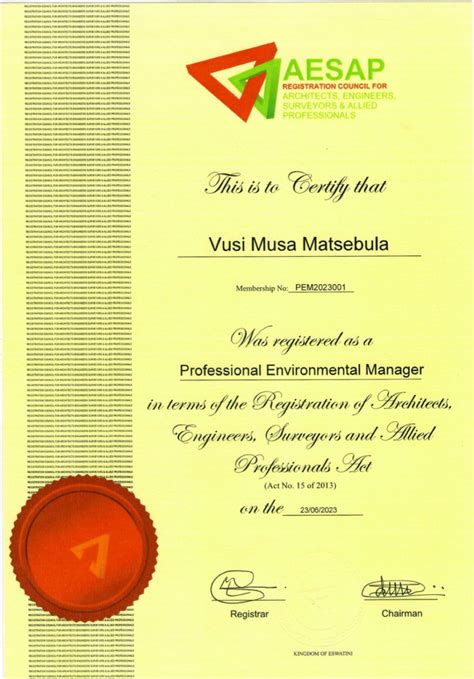 Vusi M Matsebula Professional Environmental Manager Pr Em • Aesap Vusi M Matsebula Pr