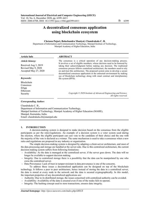 A Decentralized Consensus Application Using Blockchain Ecosystem PDF