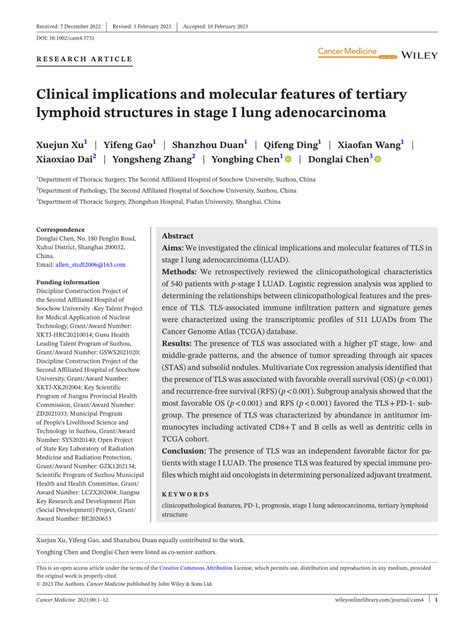 Pdf Clinical Implications And Molecular Features Of Tertiary Lymphoid