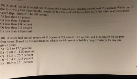 Solved 20 A Stock Has An Expected Rate Of Retum Of 9 8