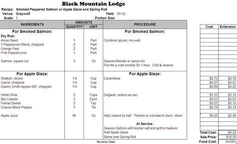 Excel Recipe Template For Chefs Chefs Resources