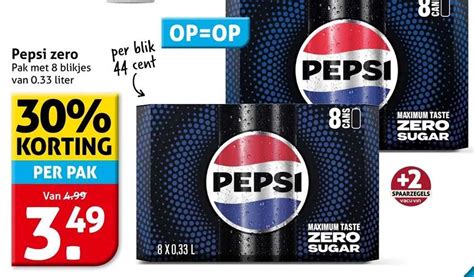 Pepsi Zero Pak Met 8 Blijkjes Van 0 33 Liter Aanbieding Bij Hoogvliet Folderfeest Nl