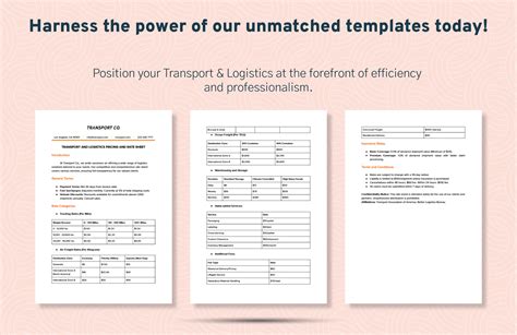 Transport And Logistics Pricing And Rate Sheet Template In Word Pdf