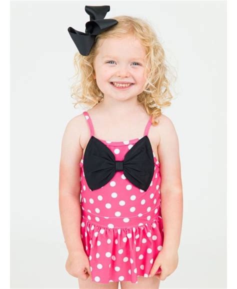 Hot Pink Polka Dot Big Bow Skirted One Piece Swimsuit