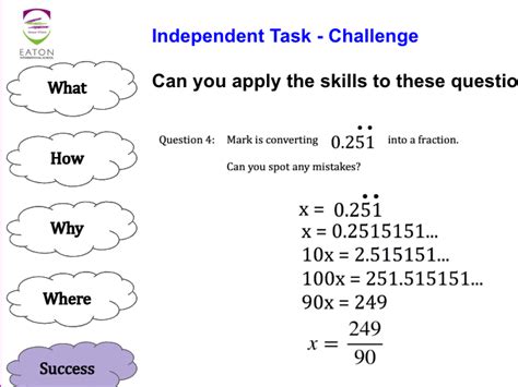 Writing Recurring Decimals As Fractions In Their Simplest Form Teaching Resources