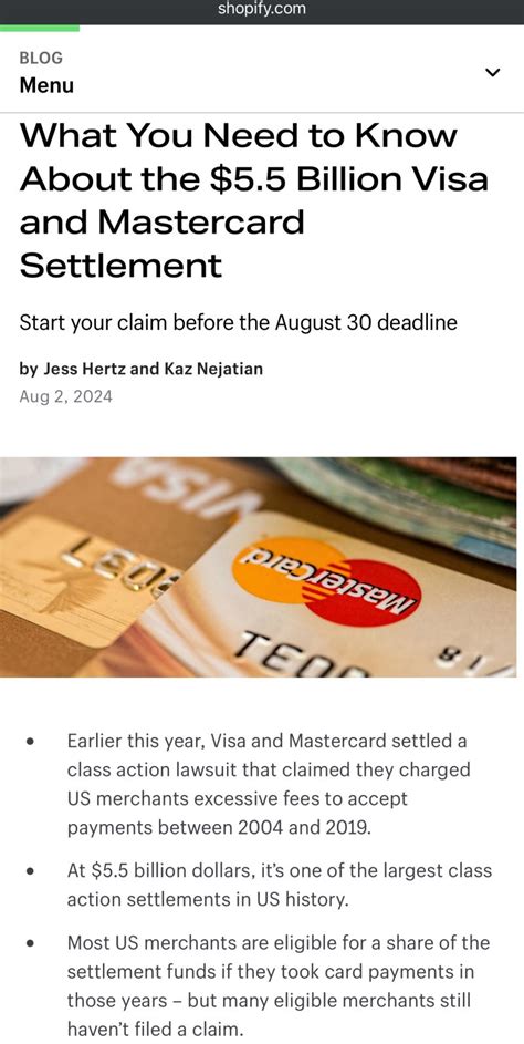 Visa Mastercard Owes Your Company Money Deadline To Claim The Settlement Is August 30th Of