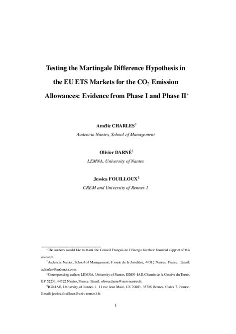 Pdf Testing The Martingale Difference Hypothesis In Co2 Emission Allowances