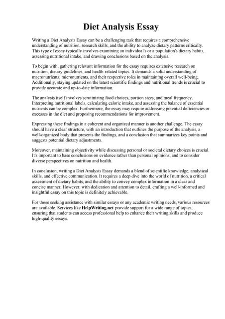 Diet Analysis Essay Diet Food Essay Diet Plan Pdf