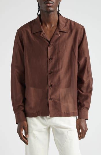 Bode Heartwood Long Sleeve Cotton And Silk Camp Shirt Nordstrom