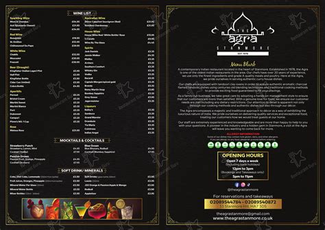 Menu At The Agra Tandoori Restaurant Stanmore 33 Stanmore Hill
