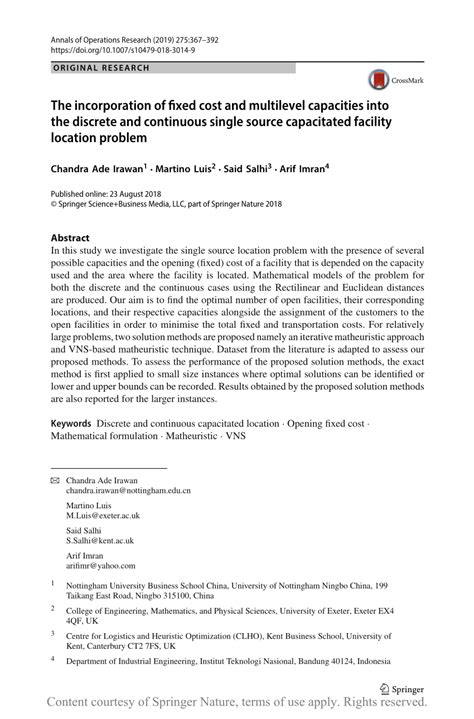 The Incorporation Of Fixed Cost And Multilevel Capacities Into The