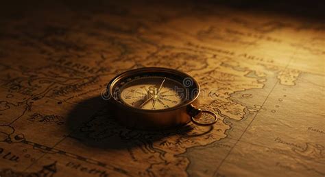 Compass On Antique Map Guiding Exploration And Discovery Adventure