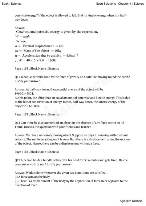 Ncert Solutions For Class 9 Science Chapter 10 Work And Energy Pdf