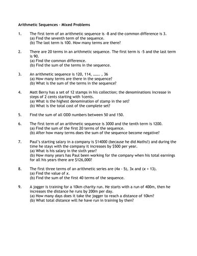 Tough Arithmetic Sequences Question Teaching Resources