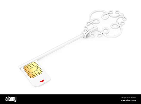 Sim Card Protection Concept White Vintage Key With Sim Card On A White Background 3d Rendering