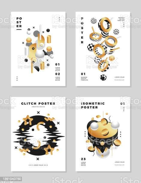 현대 추상 깨끗한 황금 브로셔 커버 또는 포스터 디자인 템플릿 세트 벡터 일러스트 레이 션 배경 주제에 대한 스톡 벡터 아트 및 기타 이미지 배경 주제 홀로그램 0명