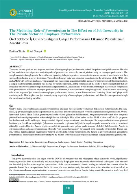 Pdf The Mediating Role Of Presenteeism In The Effect On Of Job Insecurity In The Private