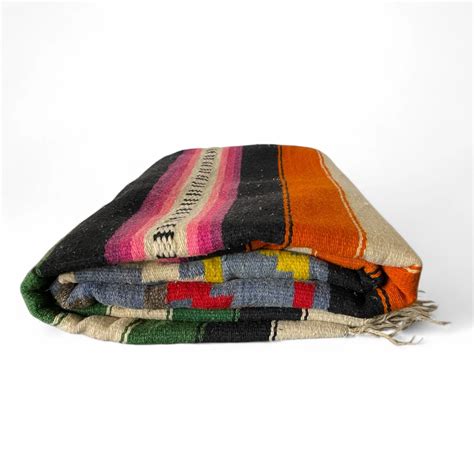 Vintage Handwoven Mexican Blanket 47x81 Colorful Southwestern Textile
