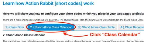 Weekly Class Calendar Shortcode Documentation Action Rabbit