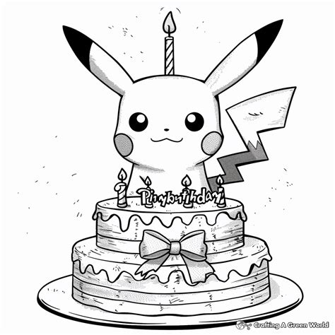 Birthday Pikachu Coloring Page