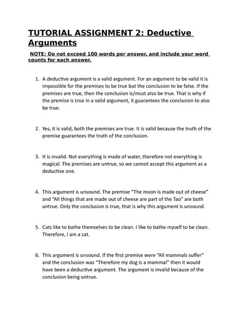 Filtutorialassignment 2 Tutorial Assignment 2 Deductive Arguments