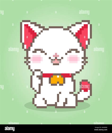Pixel Cat 8 Bit Animals For Game Assets In Vector Illustration Stock