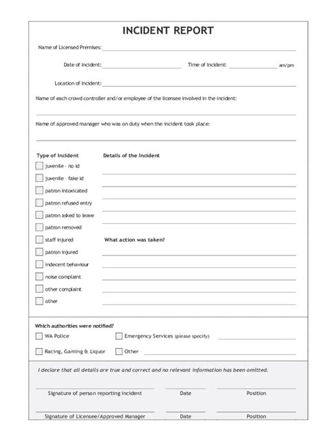 Incident Report Form Blank Fillable Template Fill Out Print
