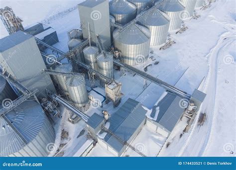 New Built Cereal Elevator Photographed From A Drone At Sunset In The Winter Stock Image Image