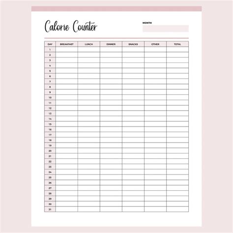 Printable Calorie Counting Tracker Instant Download Pdf A4 And Us